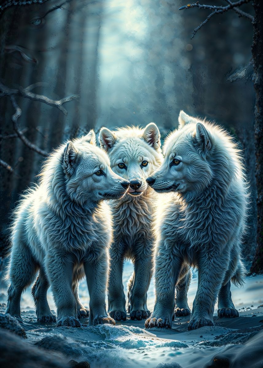 'White Wolf Pack' Poster, picture, metal print, paint by Tpixx | Displate
