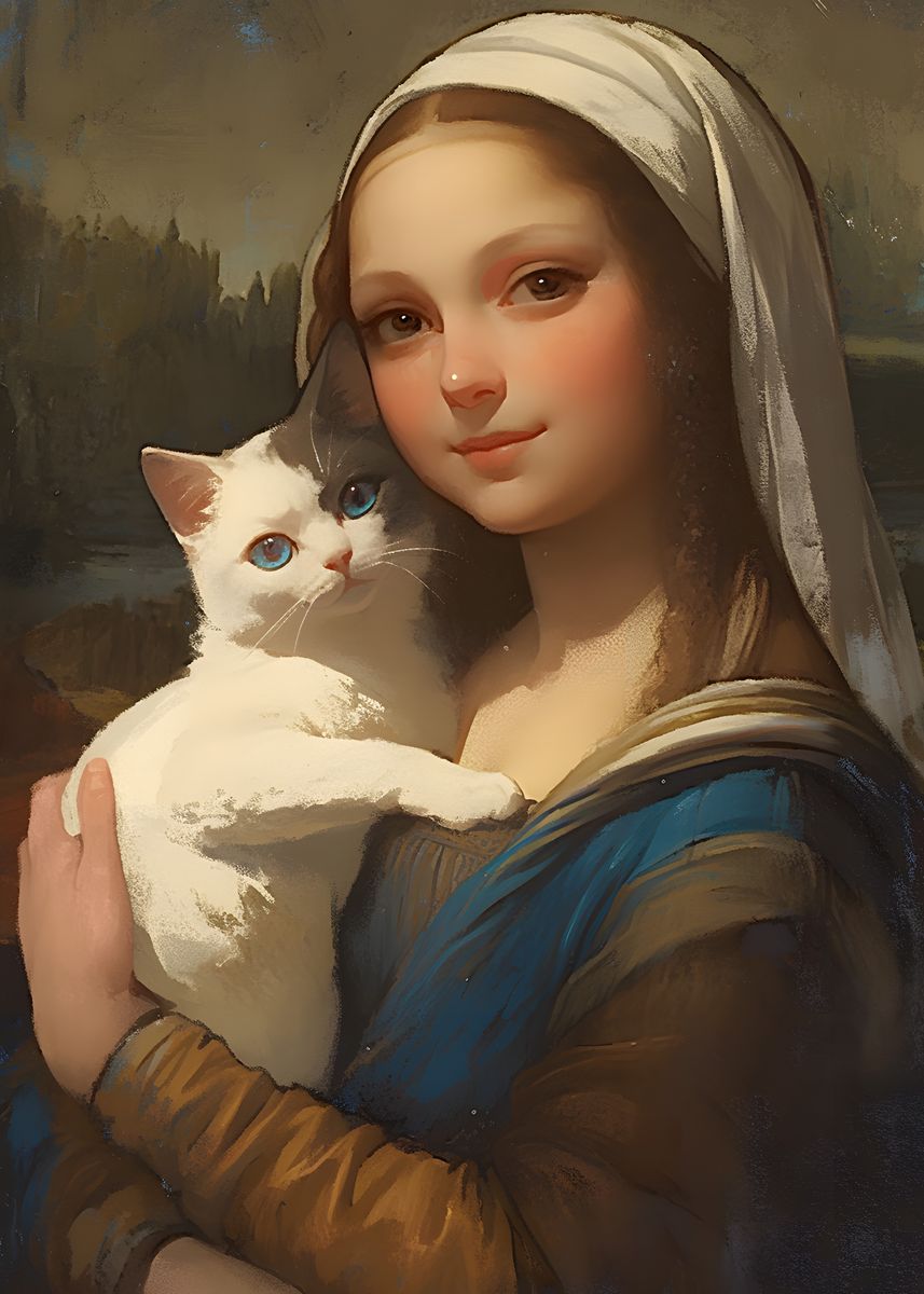'Cat and Mona Lisa' Poster, picture, metal print, paint by Chromapix ...