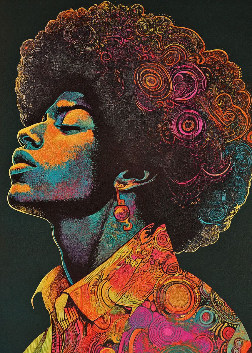 'Psychedelic Afro Man Portrait' Poster, picture, metal print, paint by ...