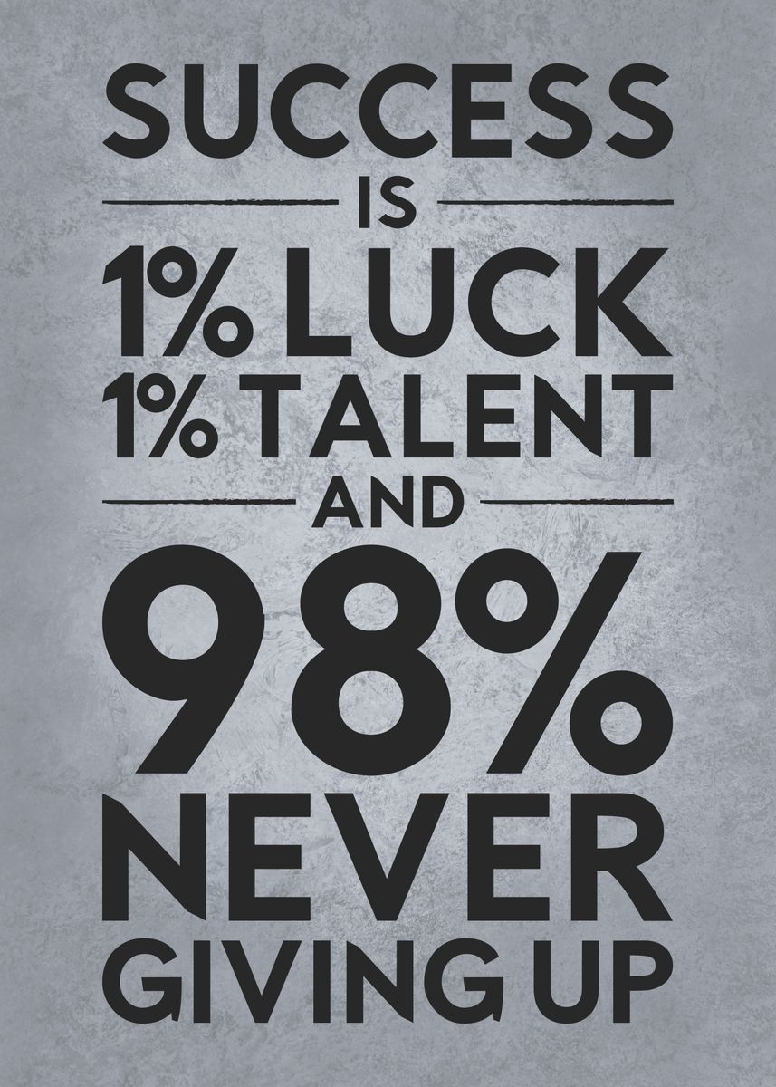 'Success Is Never Giving Up - Motivational' Poster, picture, metal ...