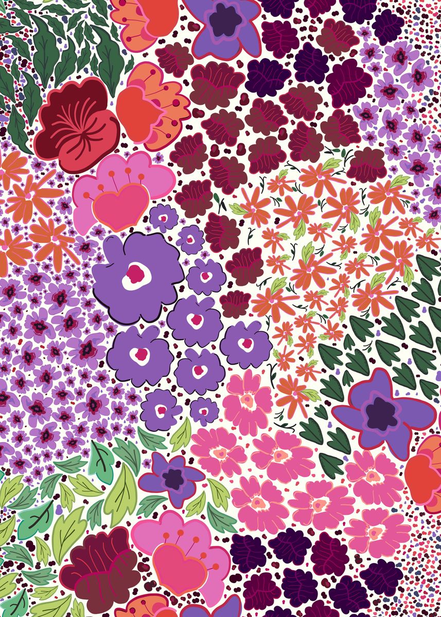 'Vibrant Ditsy Flower' Poster, picture, metal print, paint by Gulsen ...