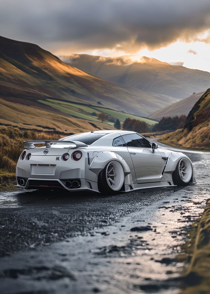 'White Nissan GTR R35 in Mountain Pass' Poster, picture, metal print ...