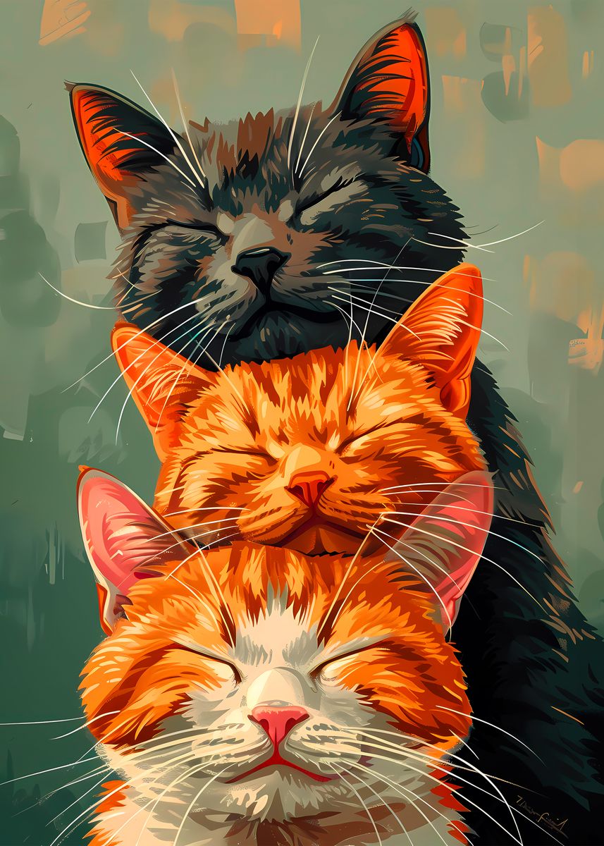 'Three Sleeping Cats' Poster, picture, metal print, paint by K3xiao ...