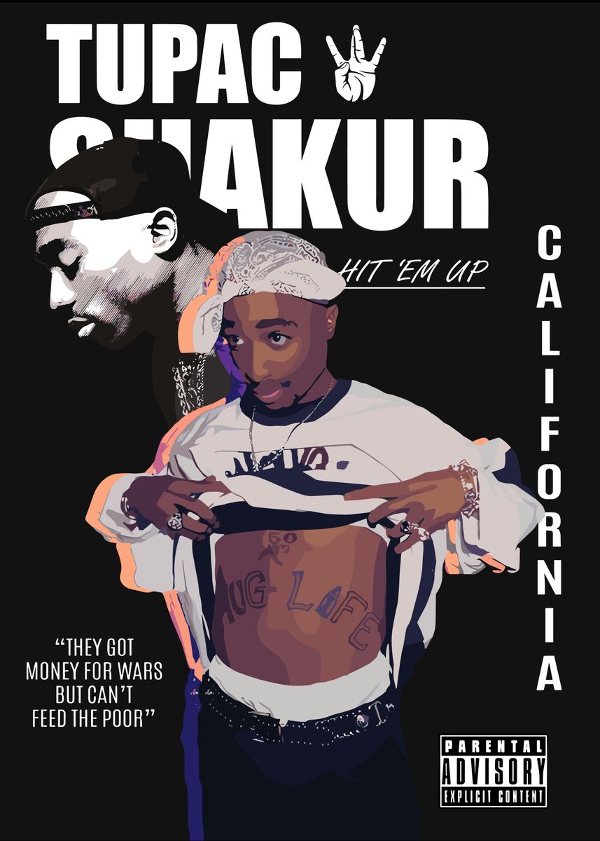 'Tupac Shakur Hit Em Up' Poster, picture, metal print, paint by Elg ...