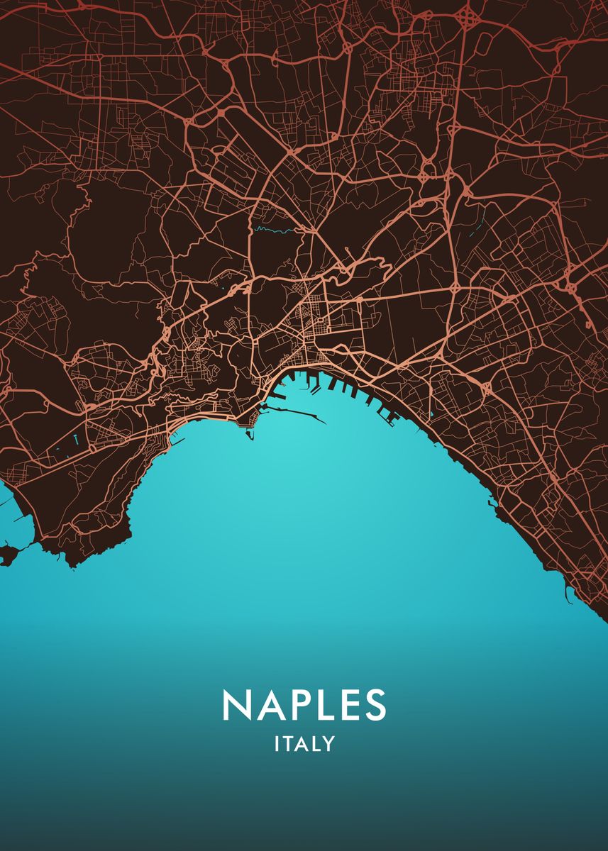 'Naples City Map' Poster, picture, metal print, paint by Miracle Studio | Displate