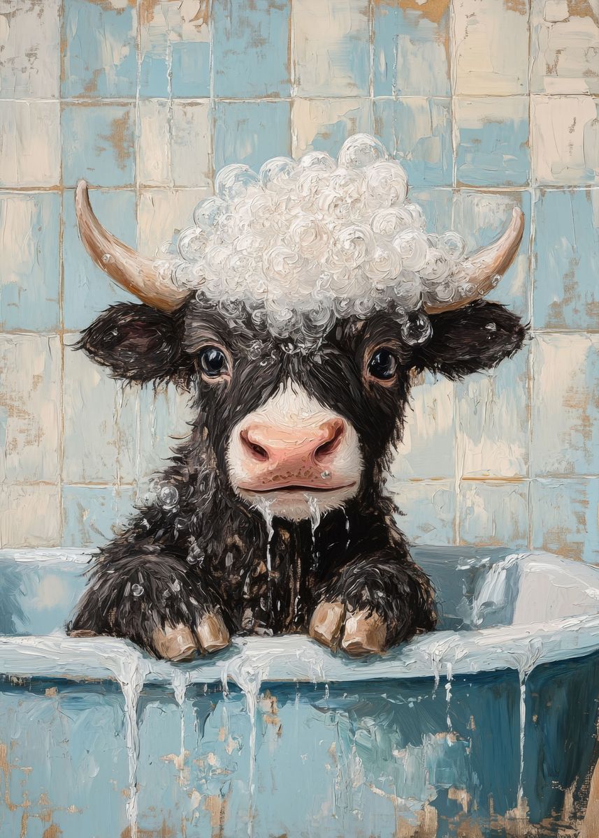 'Yak in a Bath' Poster, picture, metal print, paint by Mason Clark ...