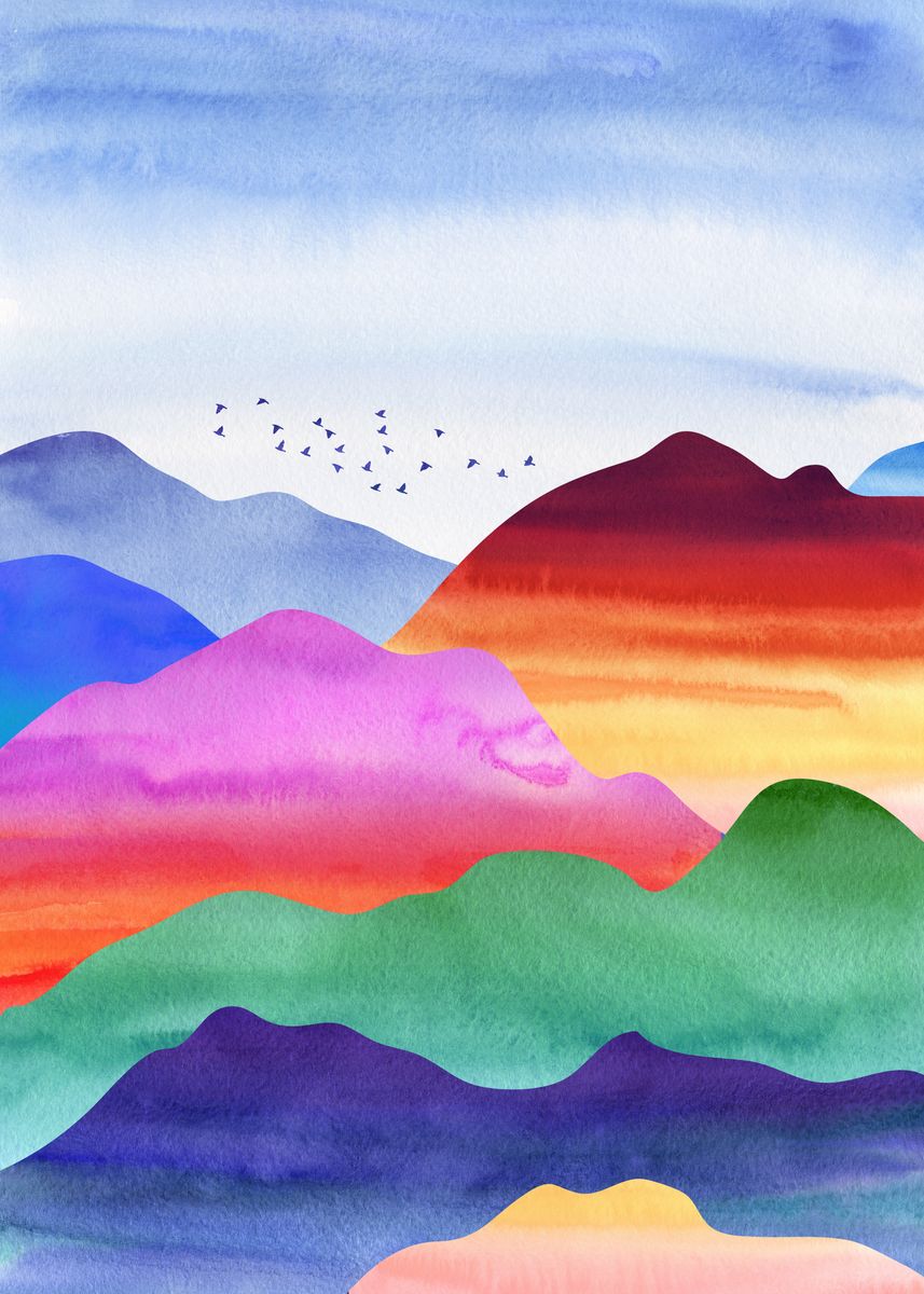 'Watercolor Mountain Landscape' Poster, picture, metal print, paint by ...
