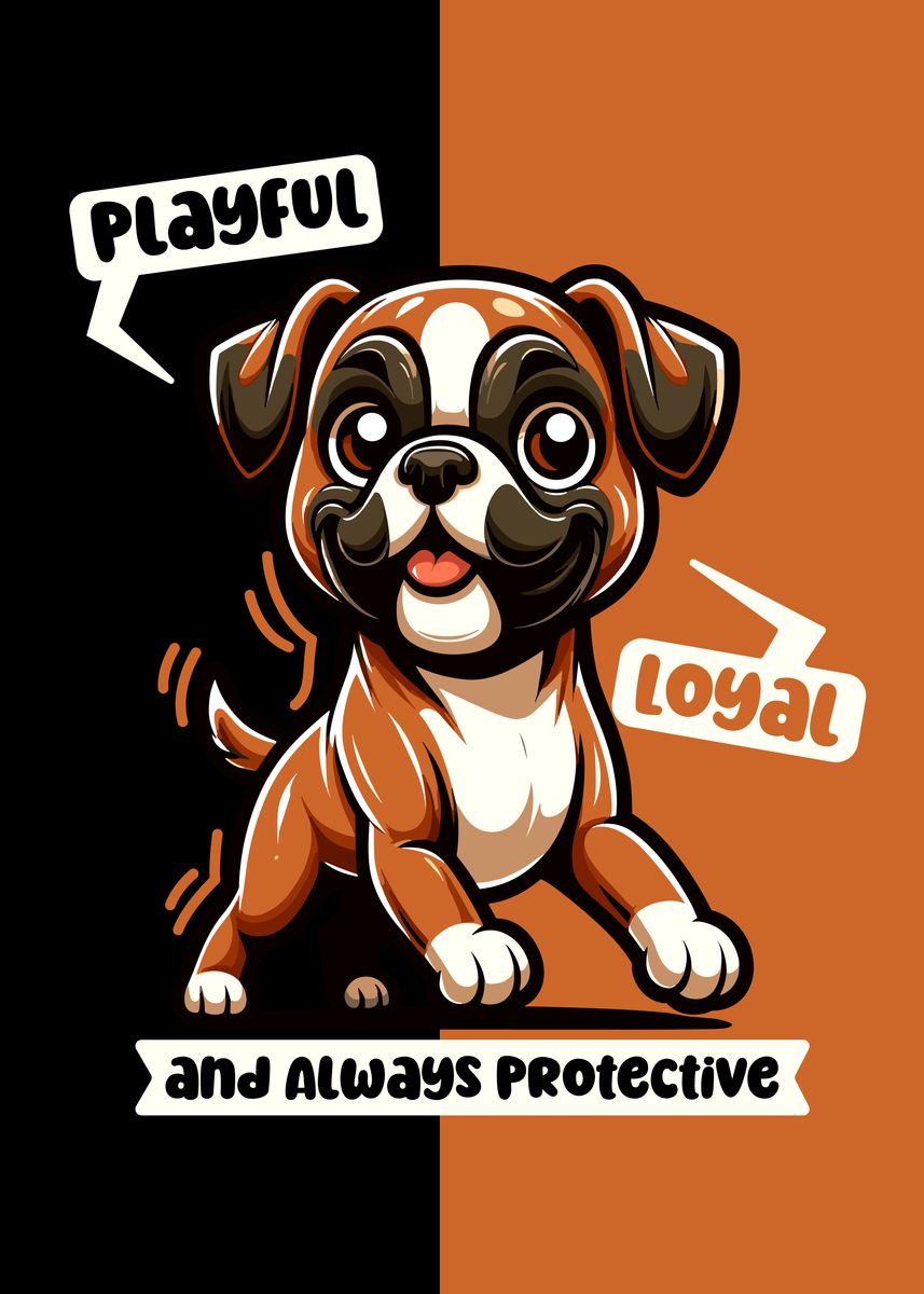 'Playful Boxer Dog' Poster, picture, metal print, paint by pixelbull ...