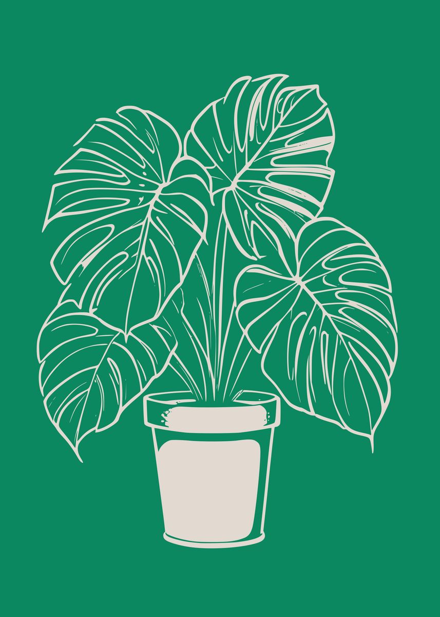 'Monstera Plant Illustration in Green' Poster, picture, metal print ...