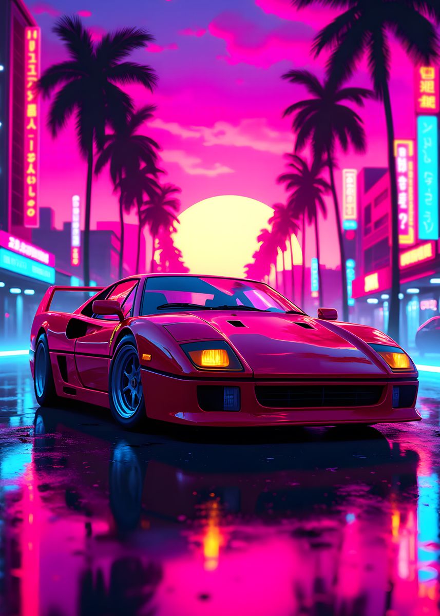 'Neon Sunset F40' Poster, picture, metal print, paint by Chromapix ...