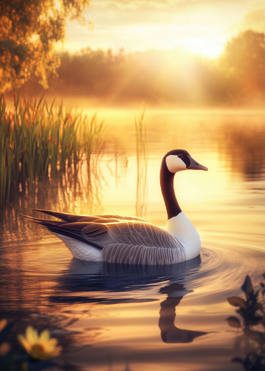 'Goose at Sunset' Poster, picture, metal print, paint by Rawbin | Displate
