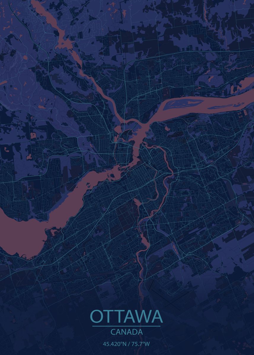 'Ottawa Canada Blue and Purple City Map' Poster, picture, metal print ...