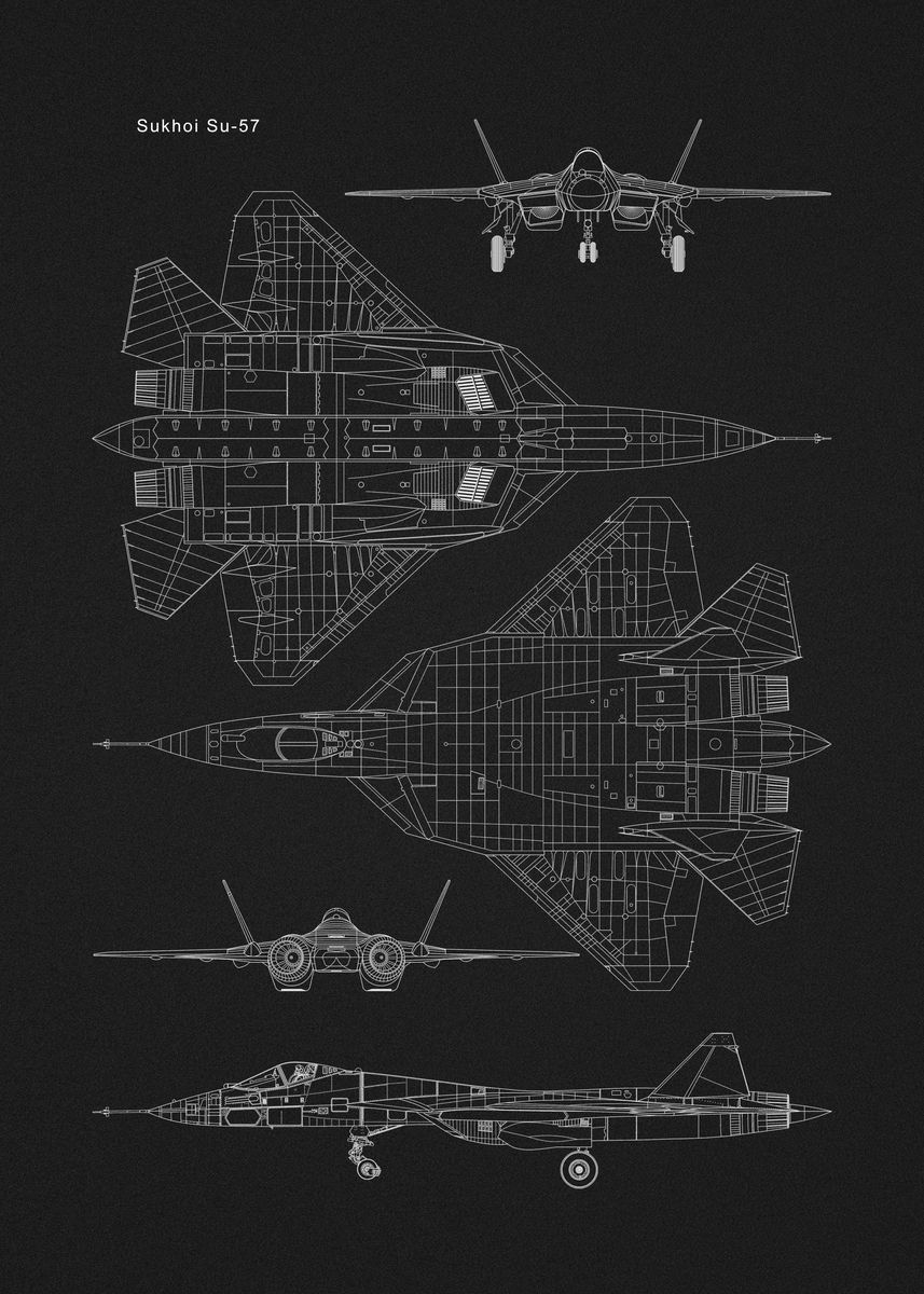 'Sukhoi Su-57 Blueprint' Poster, picture, metal print, paint by ...
