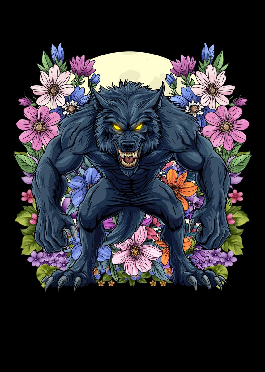 'Werewolf with Flowers' Poster, picture, metal print, paint by ...