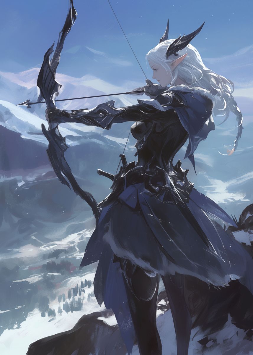 'Elf Archer in Snowy Mountains' Poster, picture, metal print, paint by ...