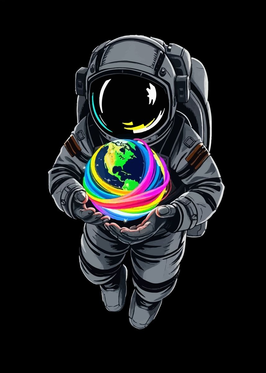 'Astronaut Holding Earth' Poster, picture, metal print, paint by ...