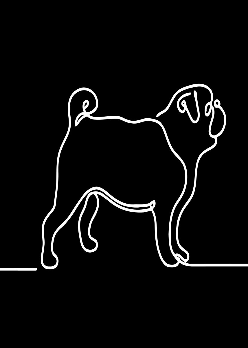 'Pug Line Art' Poster, picture, metal print, paint by Mindlines | Displate