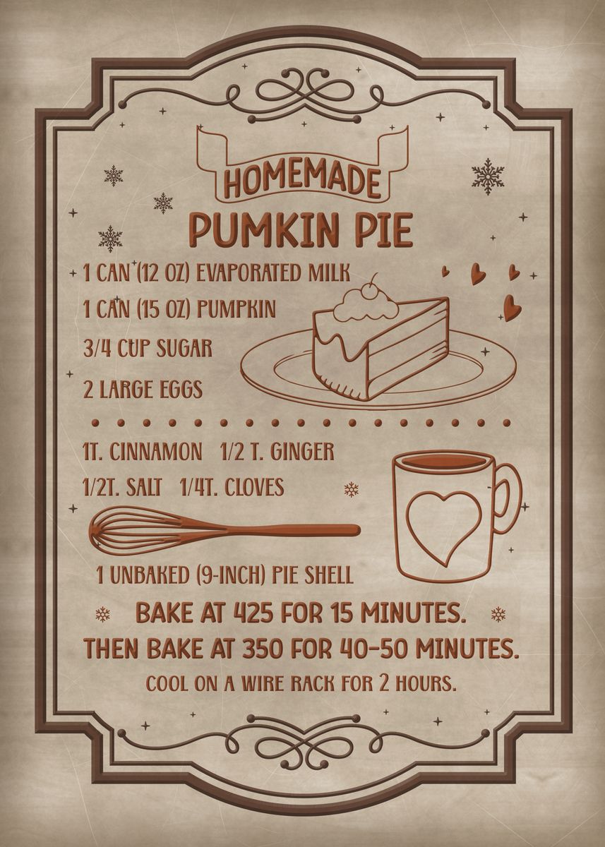 'Homemade Pumpkin Pie Recipe' Poster, picture, metal print, paint by ...