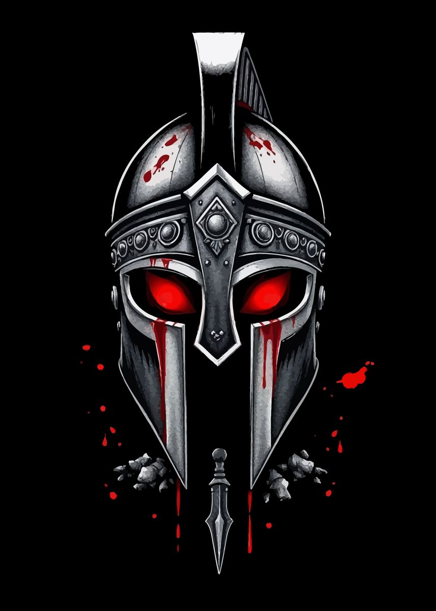 'Spartan Helmet with Blood' Poster, picture, metal print, paint by ...