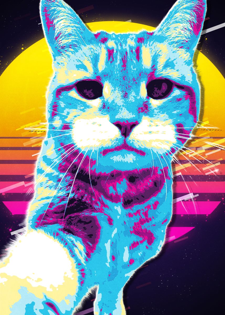 'Retro Cat Art' Poster, picture, metal print, paint by seems retro art ...