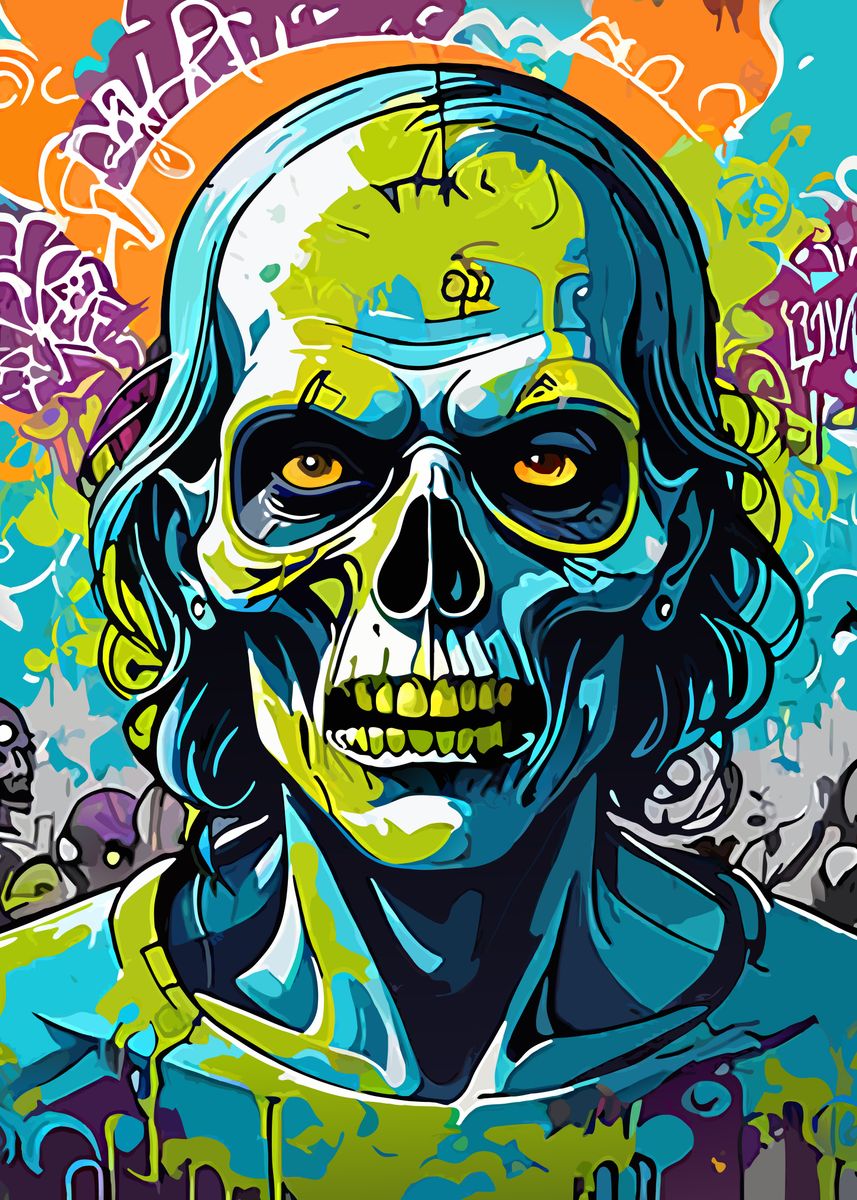 'Zombie Skull Graffiti Art' Poster, picture, metal print, paint by Theo ...