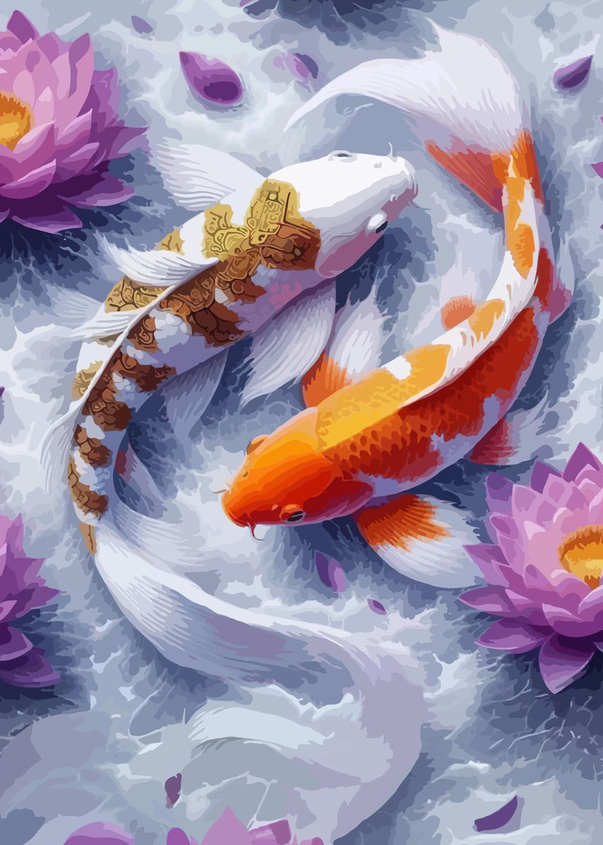 'Koi Fish Fantasy' Poster, picture, metal print, paint by Rokki Bund ...