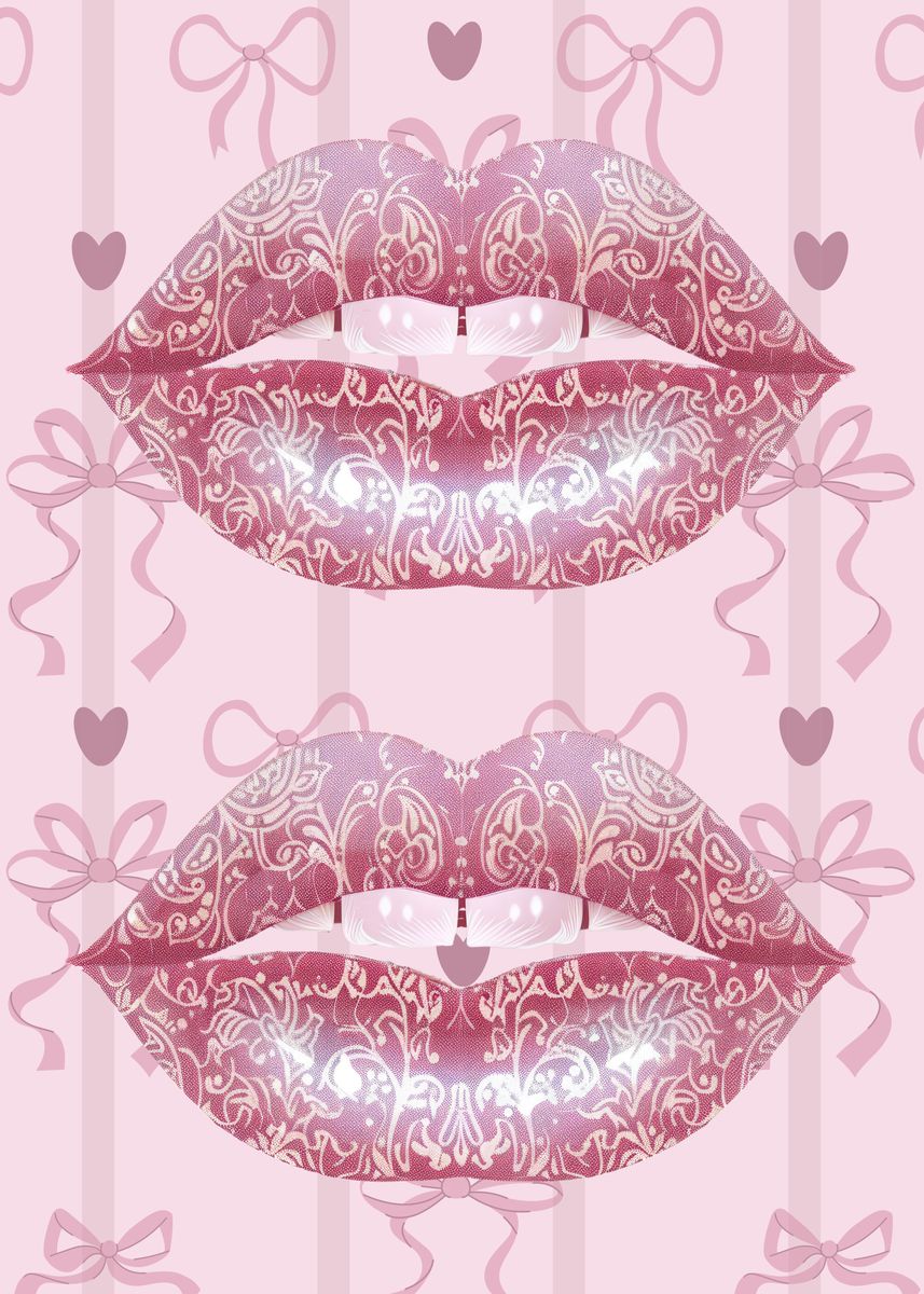 'Dollette Lips with Pink Bows Background' Poster, picture, metal print ...
