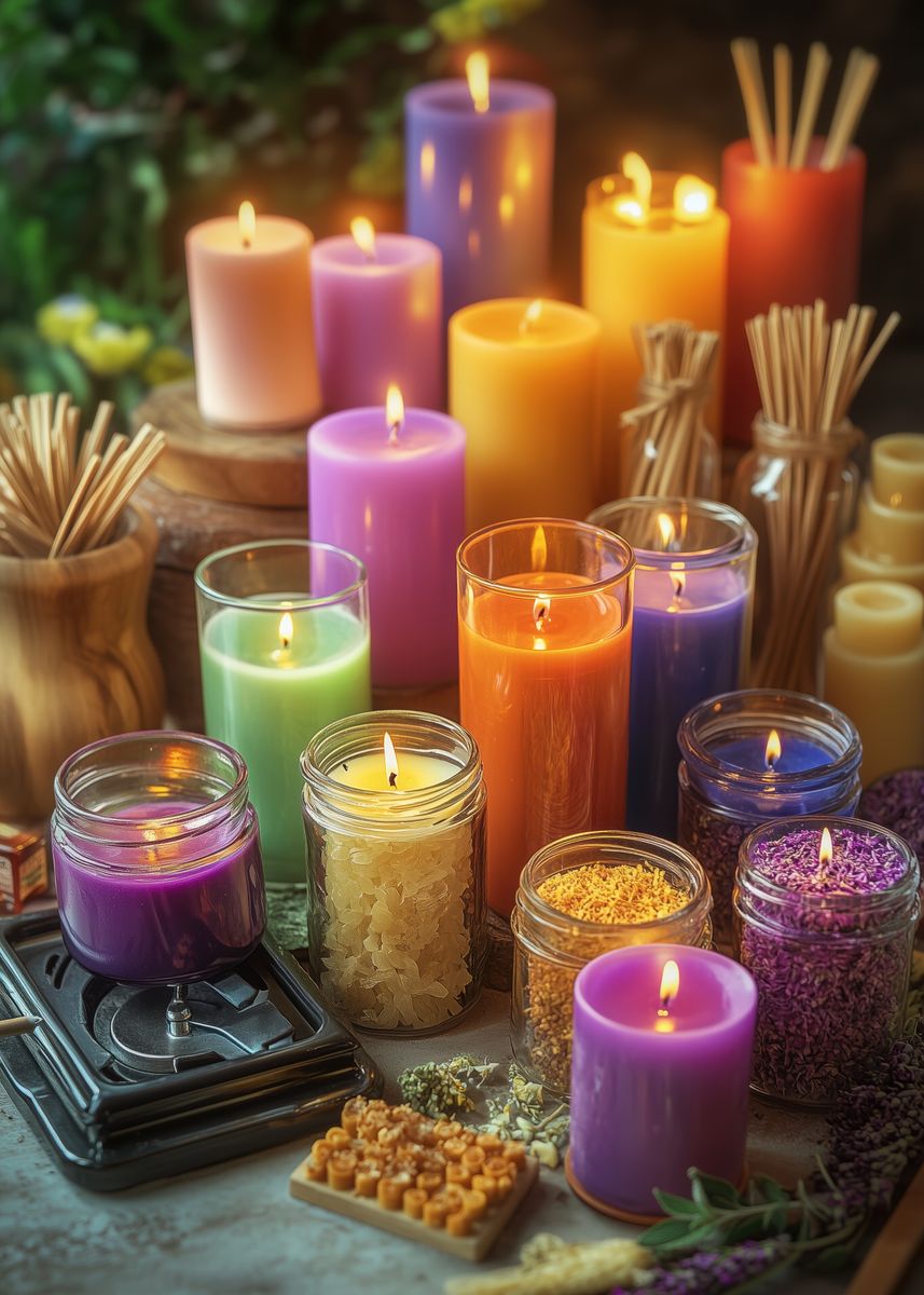 'Assortment of Scented Candles' Poster, picture, metal print, paint by ...