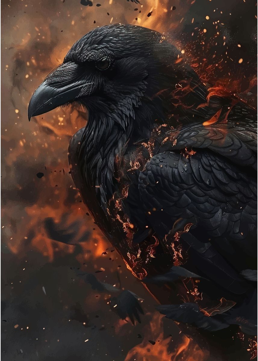 'Fiery Raven' Poster, picture, metal print, paint by kapten wowok ...