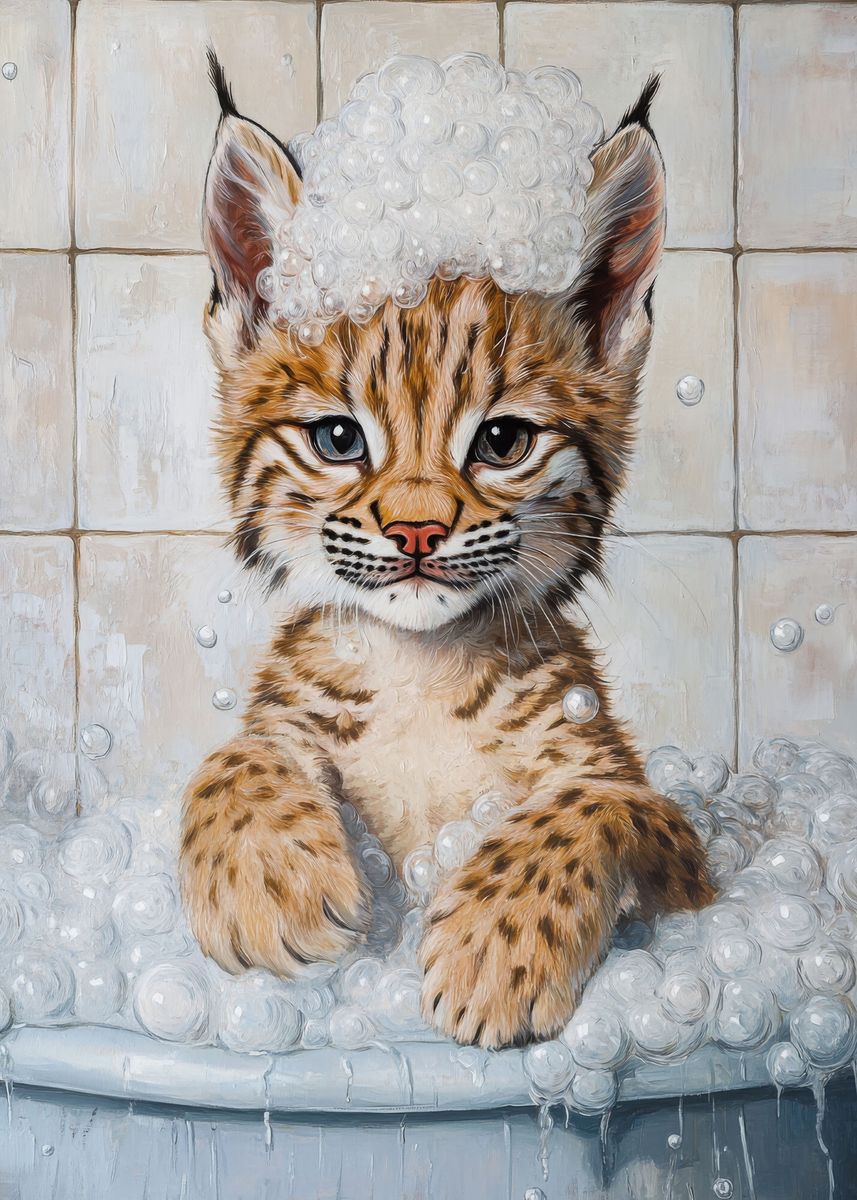 'Lynx Bath Time' Poster, picture, metal print, paint by Mason Clark ...