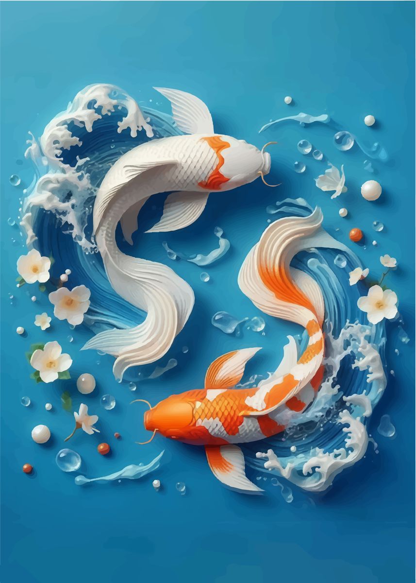'Koi Fish Fantasy' Poster, picture, metal print, paint by Rokki Bund ...