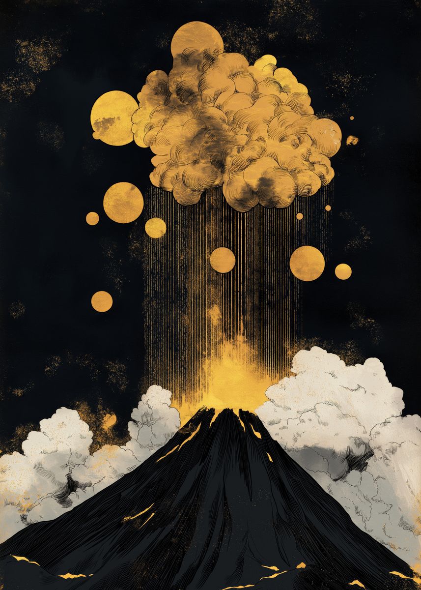 'Golden Volcano Eruption' Poster, picture, metal print, paint by ...
