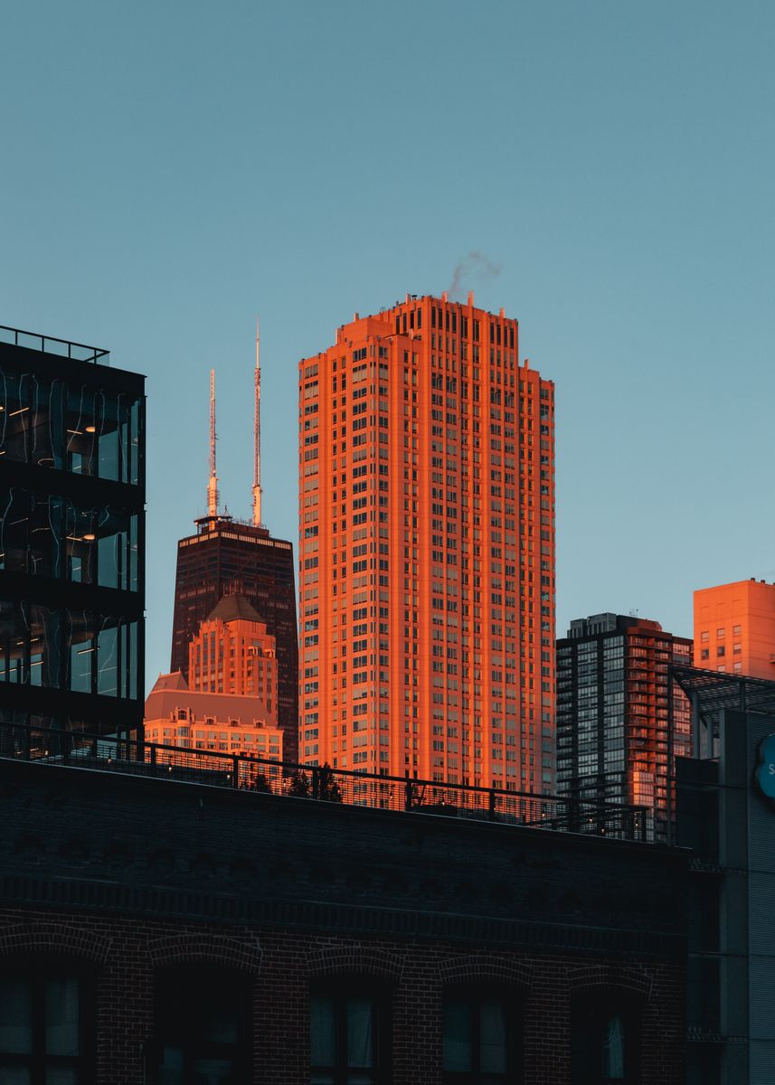 'Red sunset in Chicago' Poster, picture, metal print, paint by Yann ...