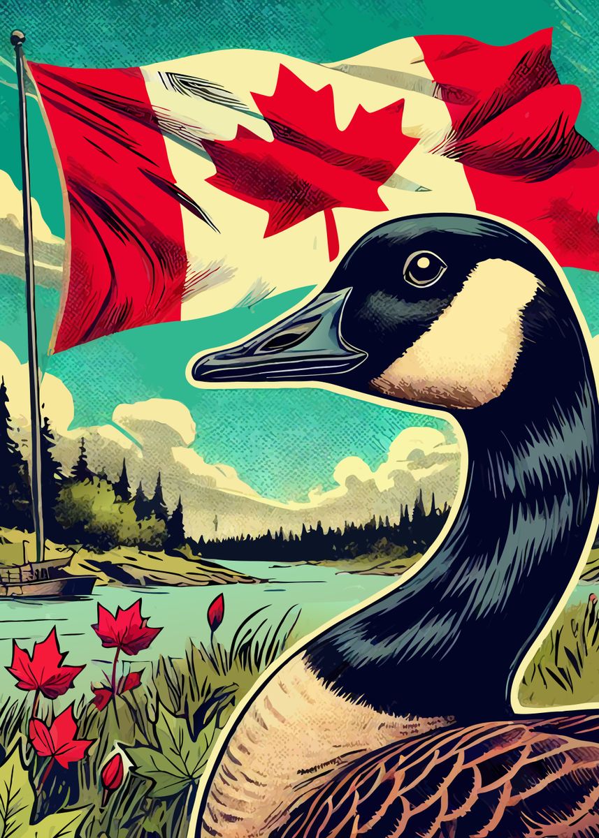 'Canada Goose Canadian Flag' Poster, picture, metal print, paint by Ray ...