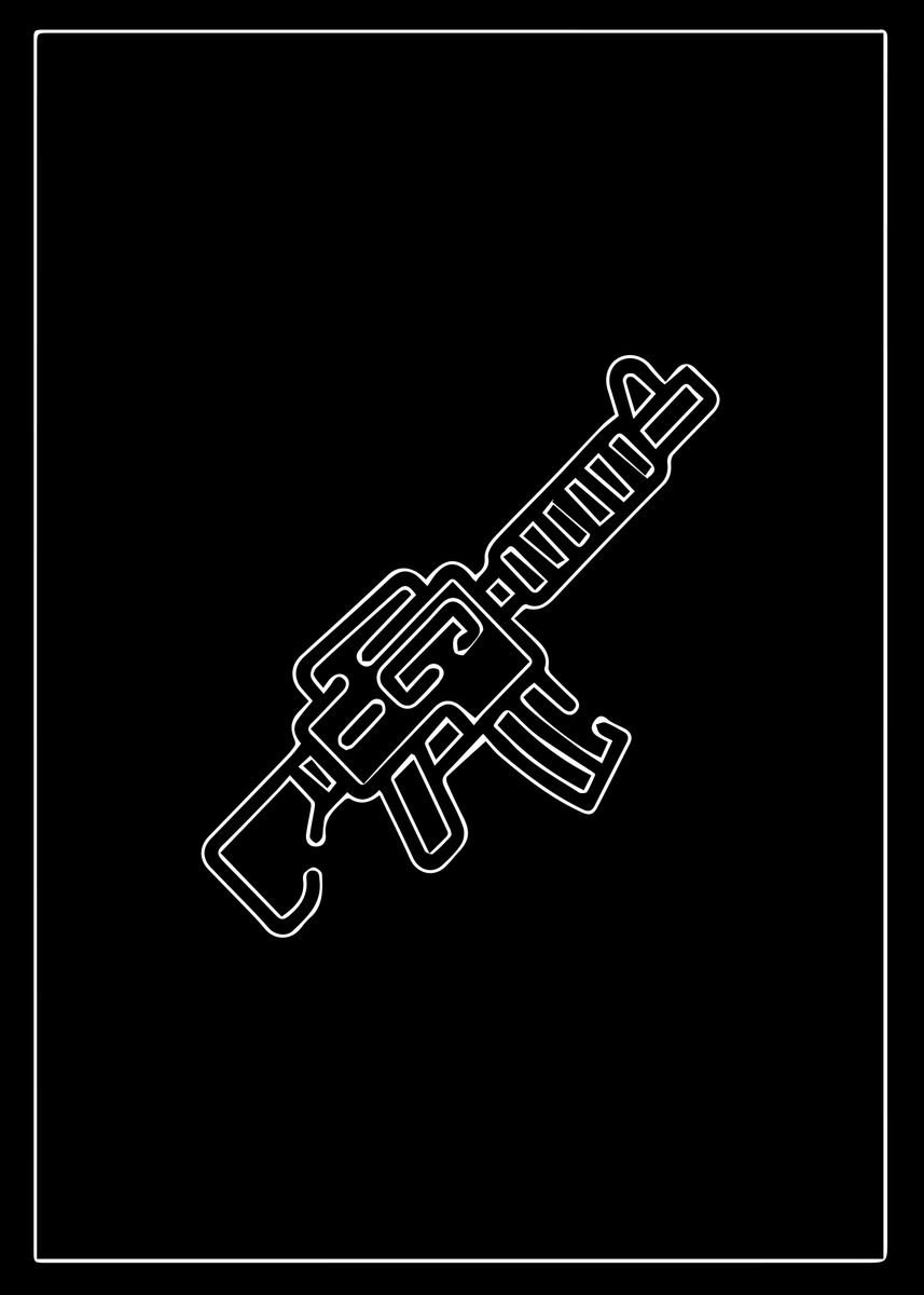 'White Outline Assault Rifle' Poster, picture, metal print, paint by ...