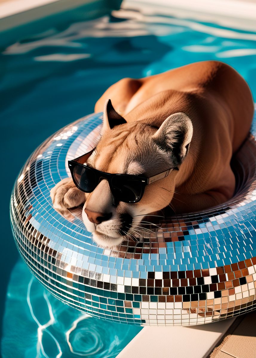'Cougar Pool Float' Poster, picture, metal print, paint by viart | Displate