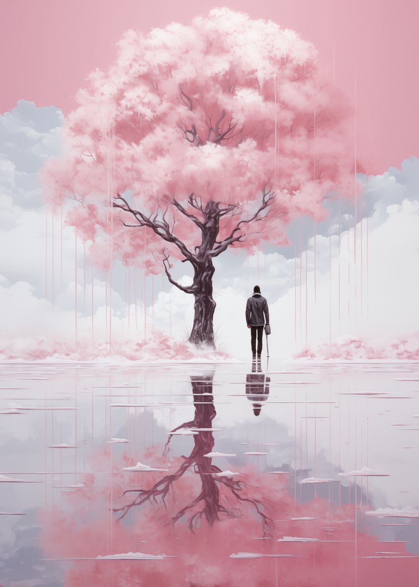 'Abstract Pink Tree Reflection' Poster, picture, metal print, paint by ...