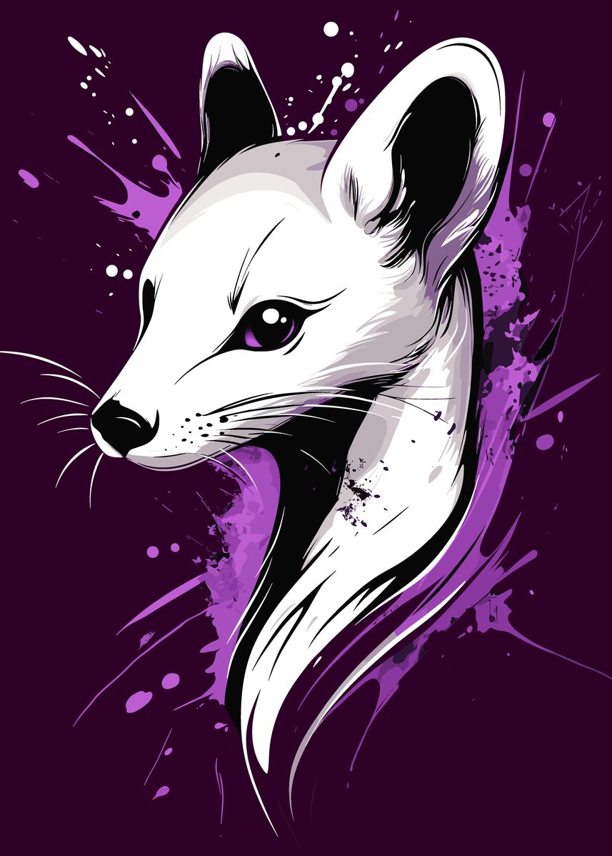 'Ermine with Purple Splashes' Poster, picture, metal print, paint by ...