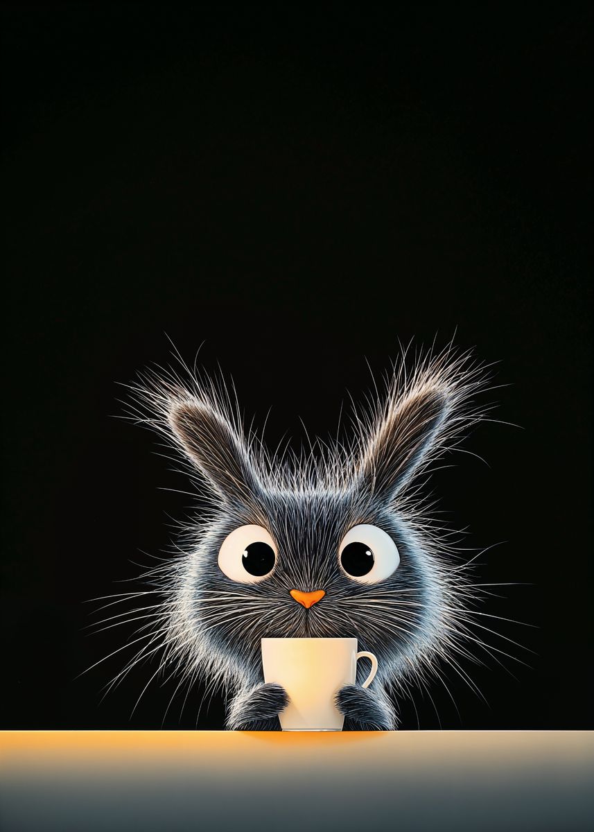 'Cute Bunny with Coffee' Poster, picture, metal print, paint by ...