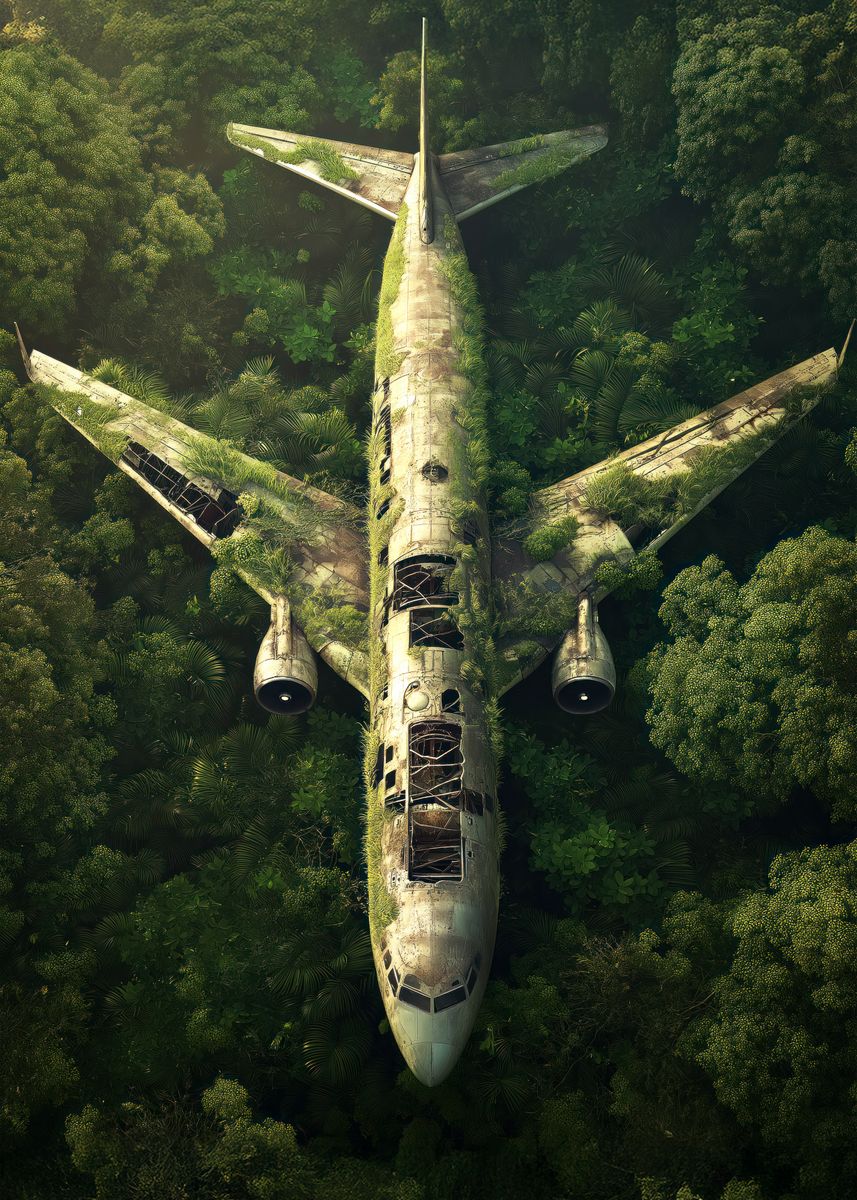 'Airplane Wreck in Jungle' Poster, picture, metal print, paint by ...