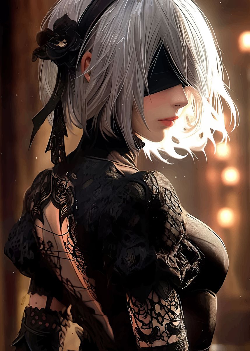 '2B Blindfold Anime Art - nier automata' Poster, picture, metal print ...