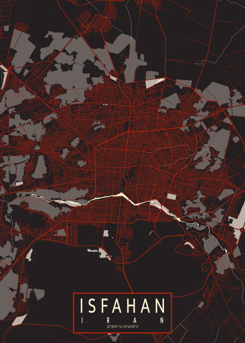 'Isfahan City Map Iran Vector' Poster, picture, metal print, paint by ...