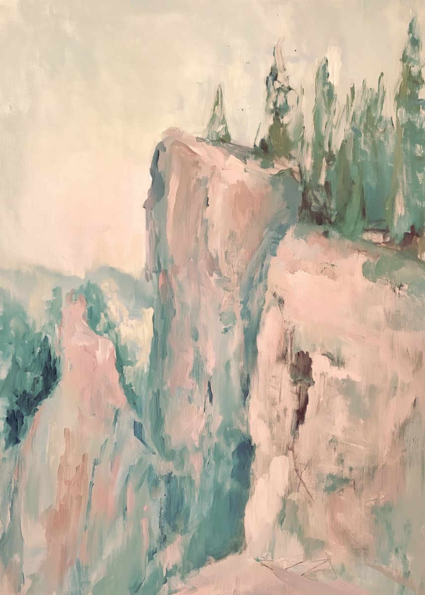 'Cliffside Landscape Painting' Poster, picture, metal print, paint by ...