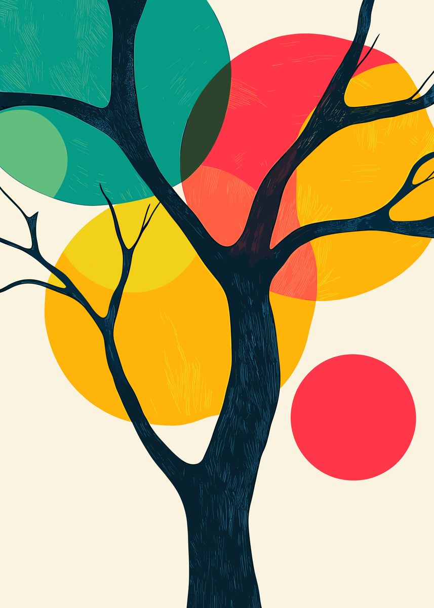 'Abstract Tree with Circles' Poster, picture, metal print, paint by ...