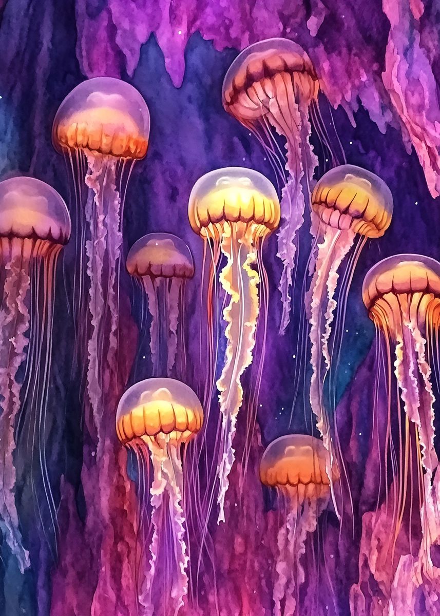 'Jellyfish Glow' Poster, picture, metal print, paint by Pharadi Sawangkhotr | Displate