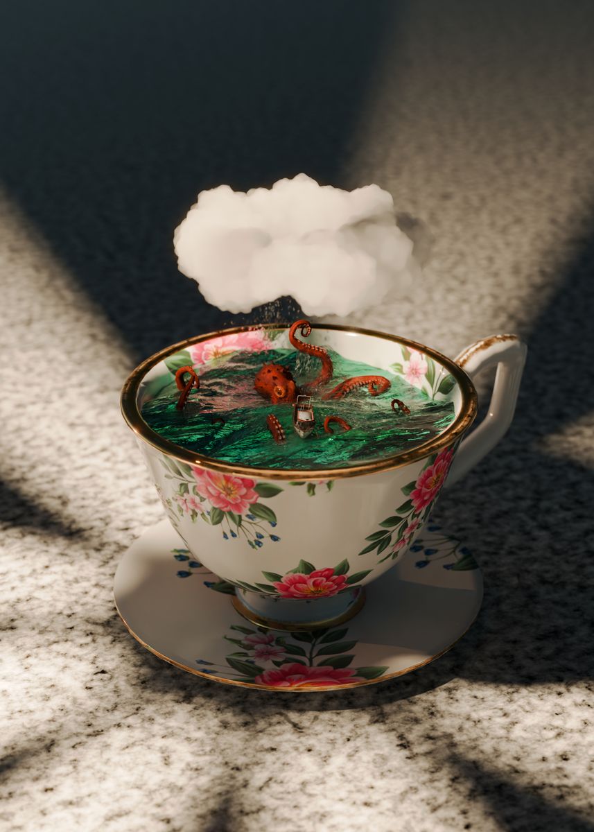 'Octopus in Teacup' Poster, picture, metal print, paint by baki ...