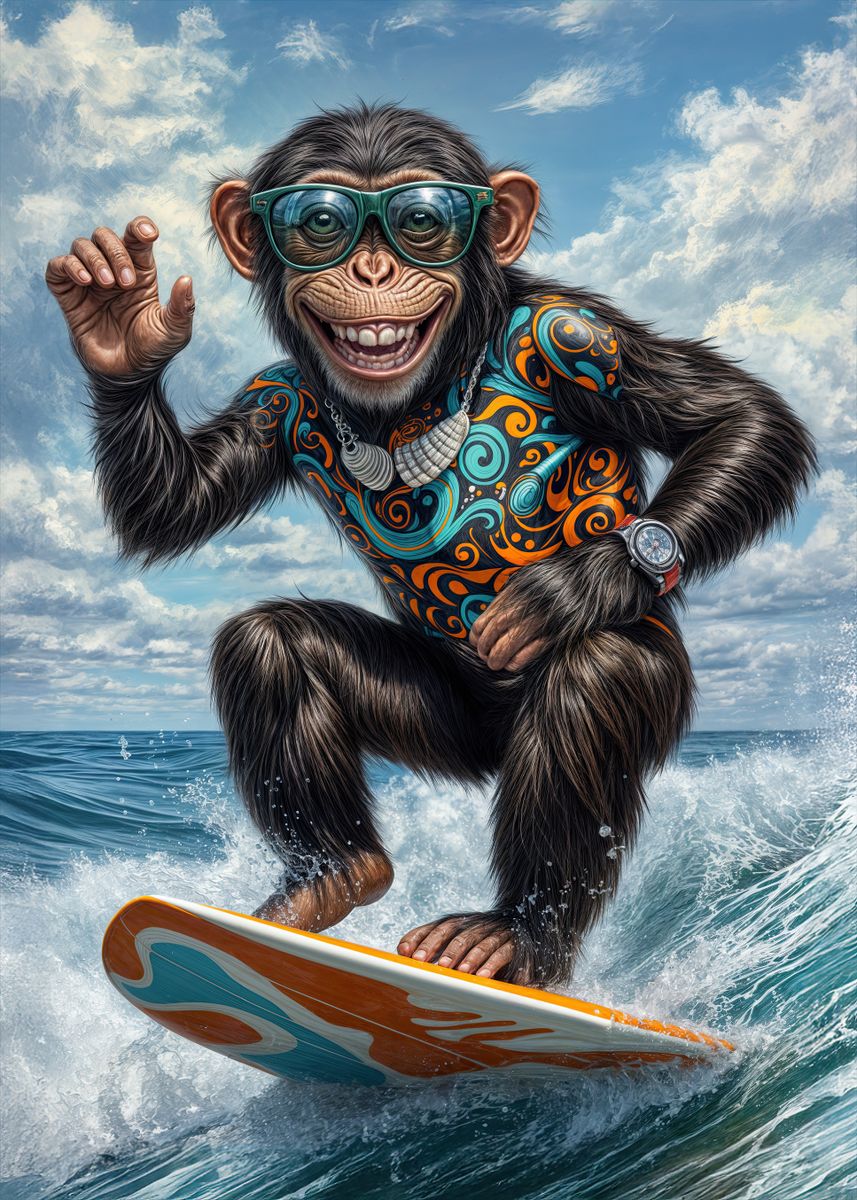 'Surf's Up Monkey: Tropical Adventure' Poster, picture, metal print ...