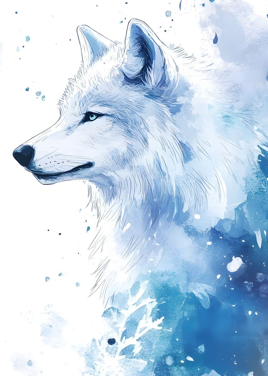 'White Blue Wolf Watercolor' Poster, picture, metal print, paint by ...