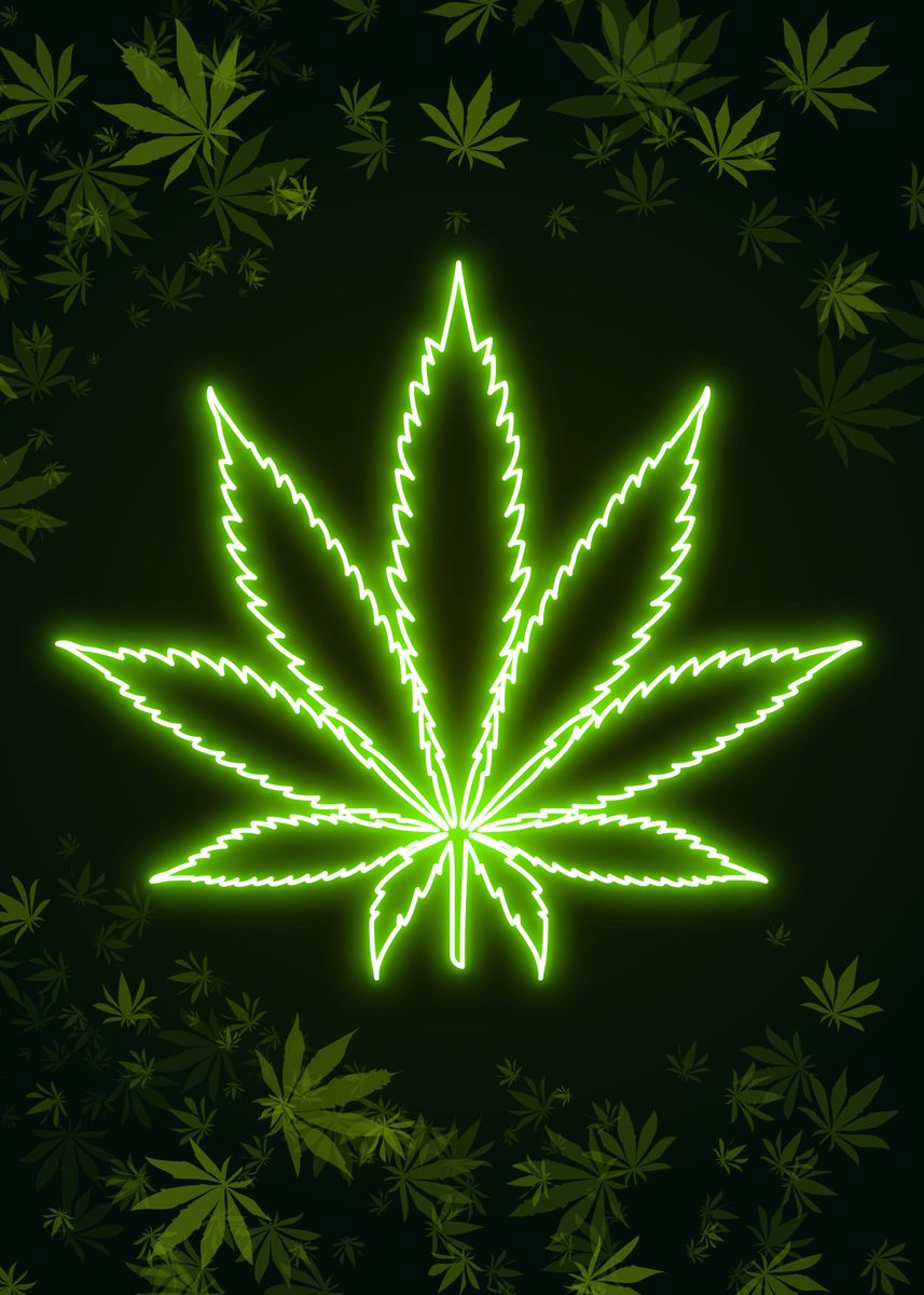 'Neon Cannabis Leaf - weed' Poster, picture, metal print, paint by ...