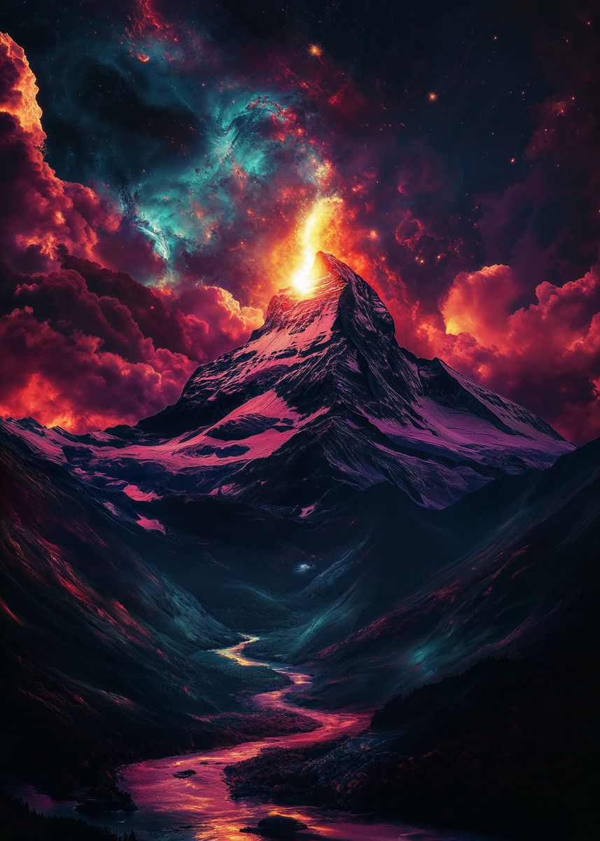 'Cosmic Mountain Peak' Poster, picture, metal print, paint by Maxline ...